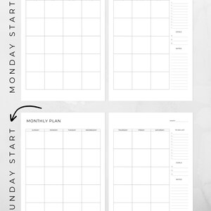 Undated Monthly Planner Printable, Month on Two Pages, Month at a ...