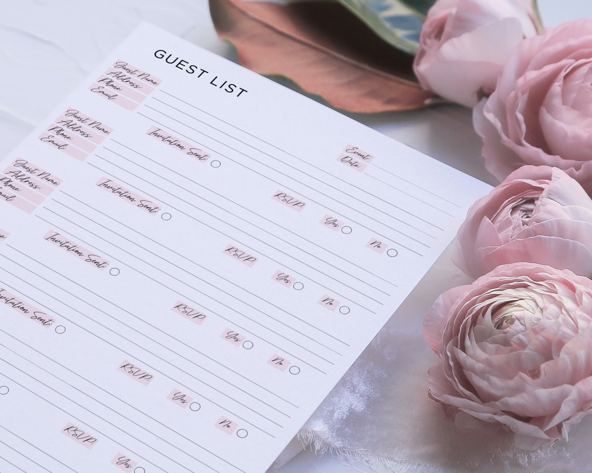 Guest List Template, Guest List Tracker, Party, Events, Birthday ...