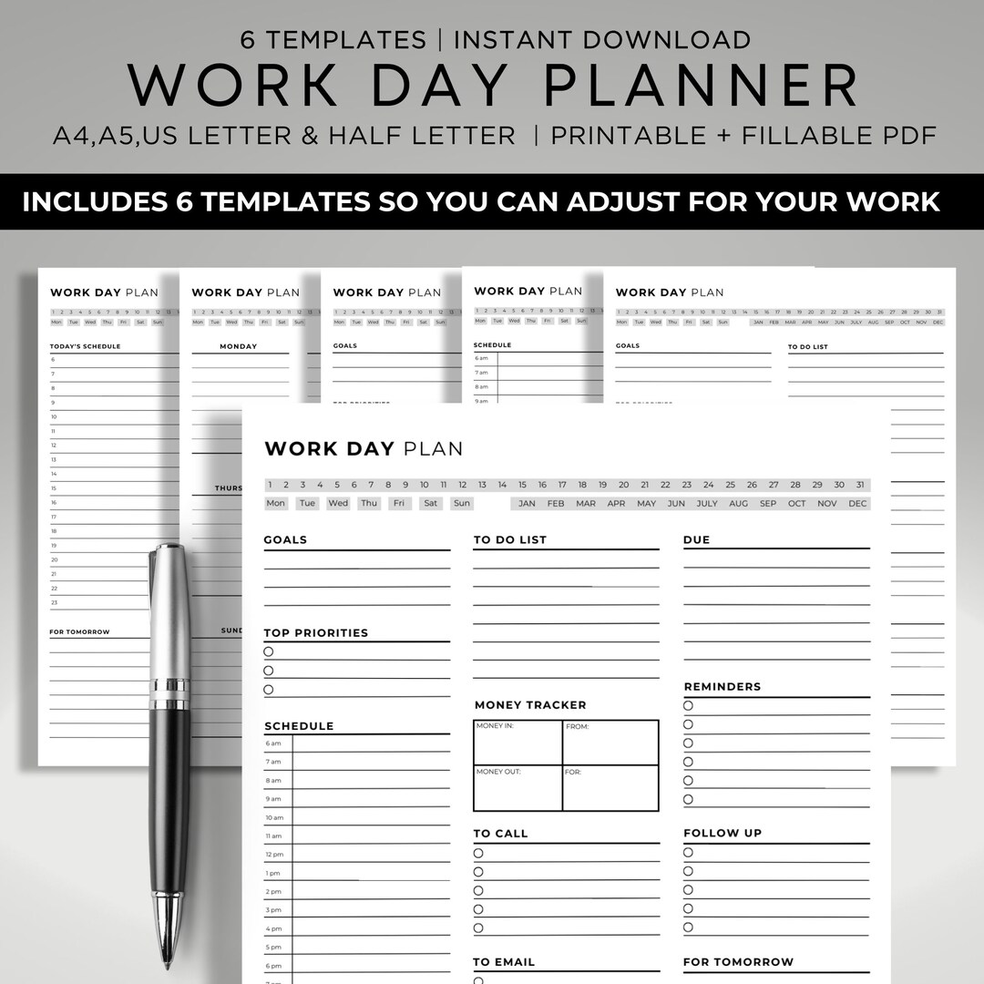 Work Day Planner, Productivity Day Planner Work, Office Organizer ...