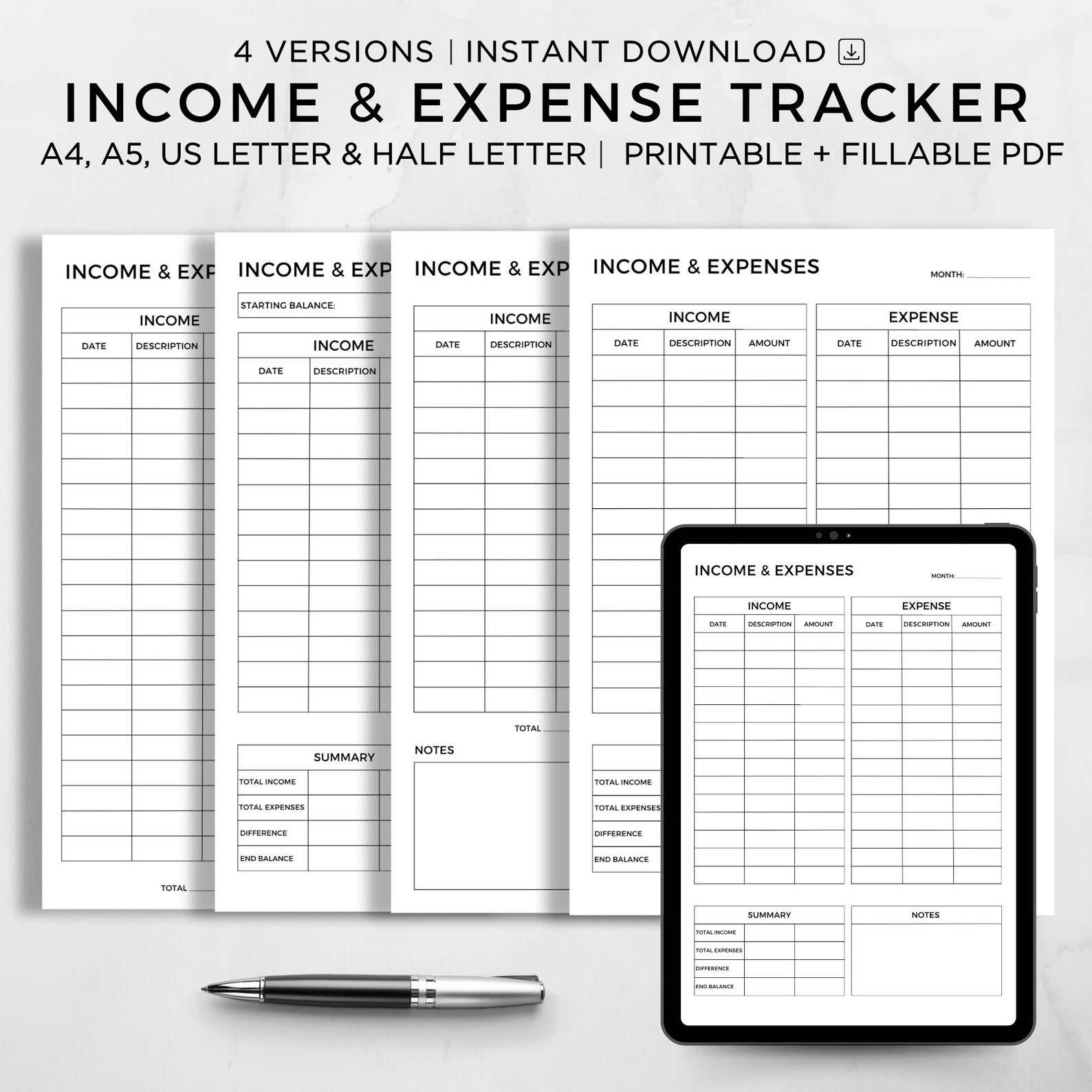 Editable Income Expense Tracker, Financial Planner Printable, Budget ...