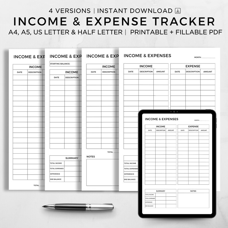 Editable Income Expense Tracker, Financial Planner Printable, Budget ...