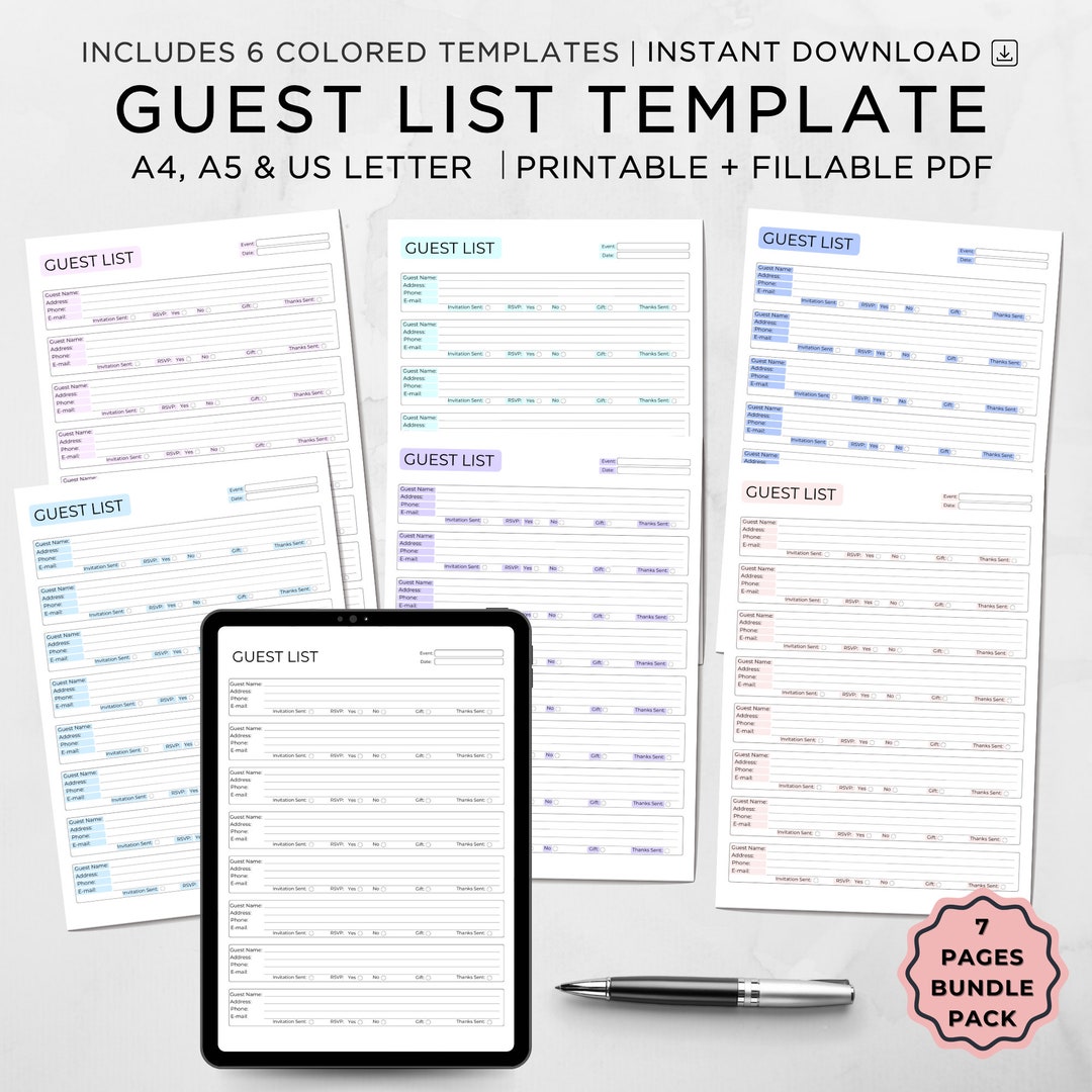 Guest List Template, Guest List Tracker, Party, Events, Birthday ...