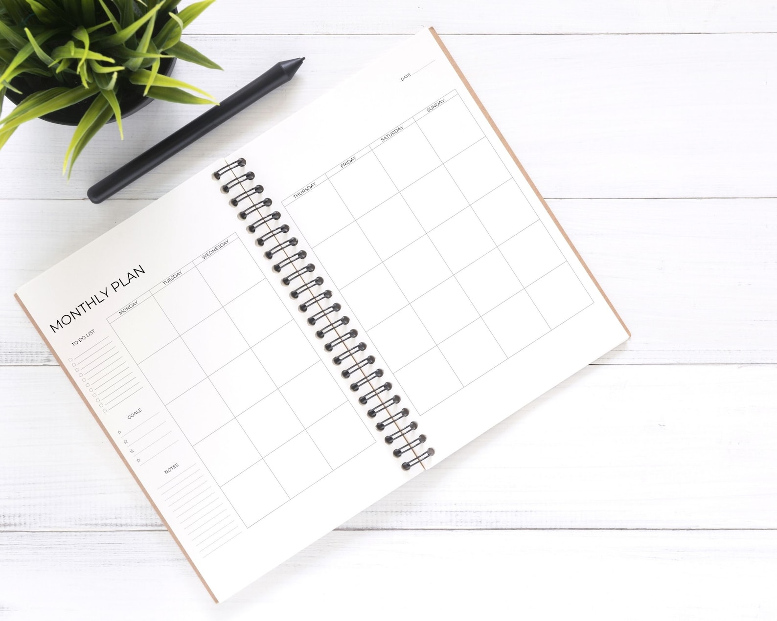 Undated Monthly Planner Printable, Month on Two Pages, Month at a ...