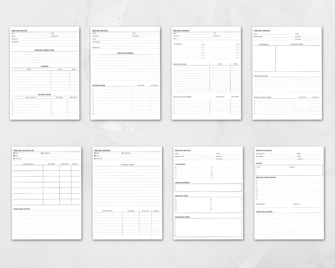 Meeting Planner, Meeting Agenda, Meeting Minutes, Meeting Summary ...