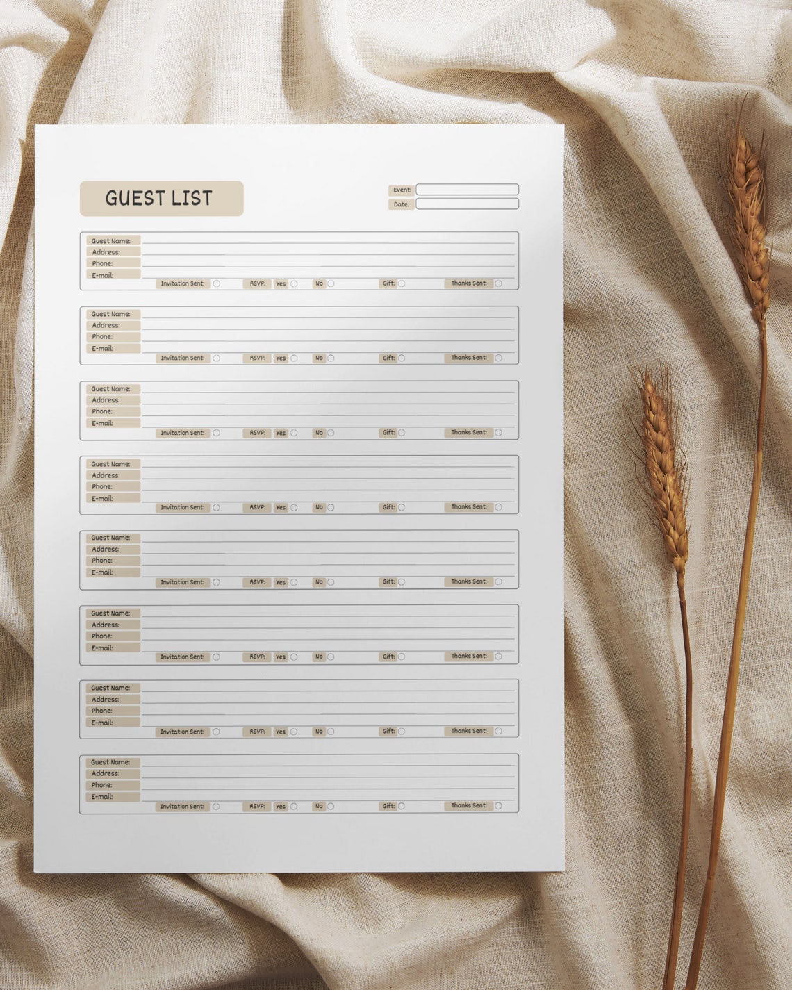 Guest List Template, Guest List Tracker, Party, Events, Birthday ...