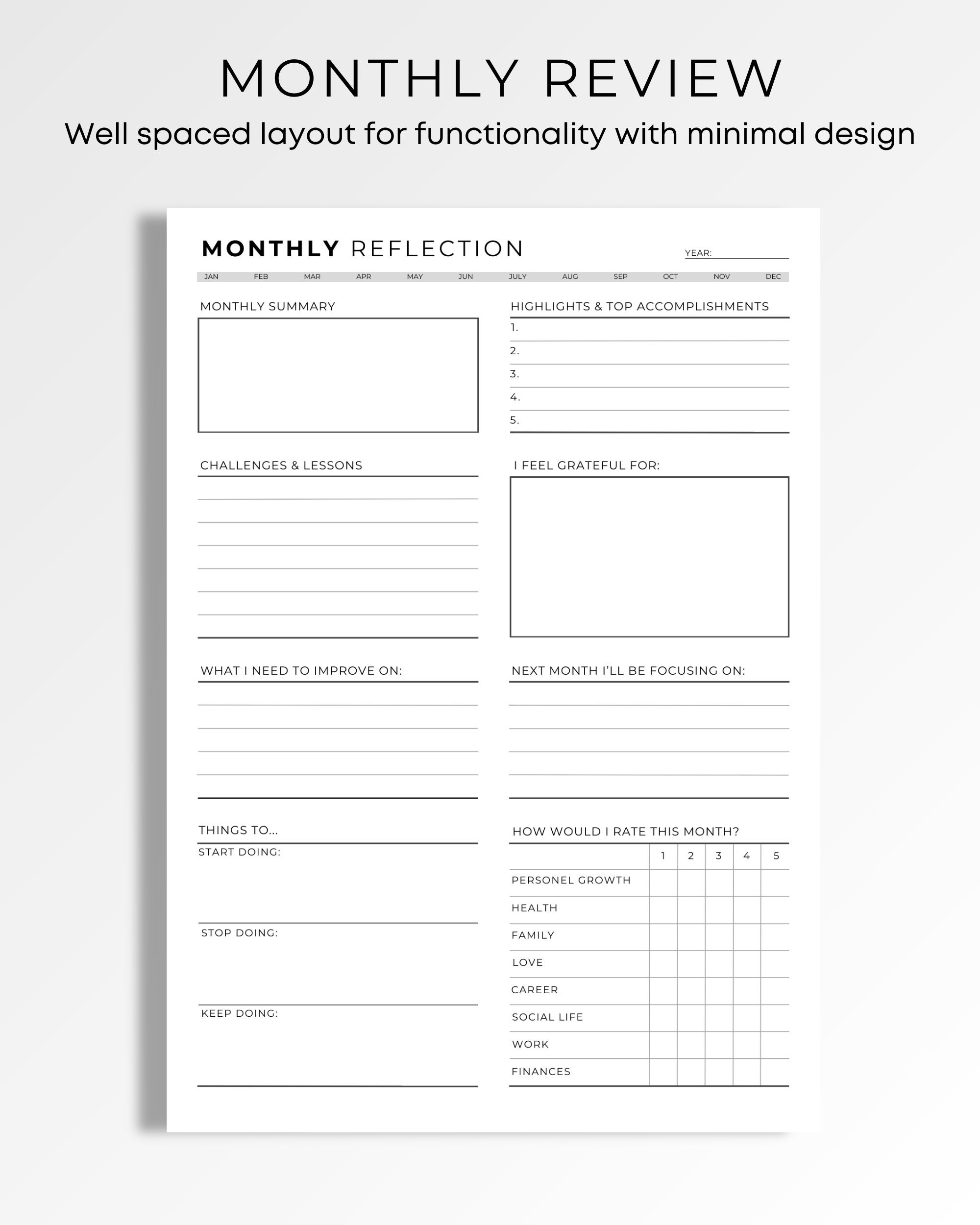 Monthly Reflection, Monthly Review, Monthly Evaluation, Monthly Summary ...
