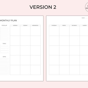 Undated Monthly Planner Printable, Month on Two Pages, Month at a ...