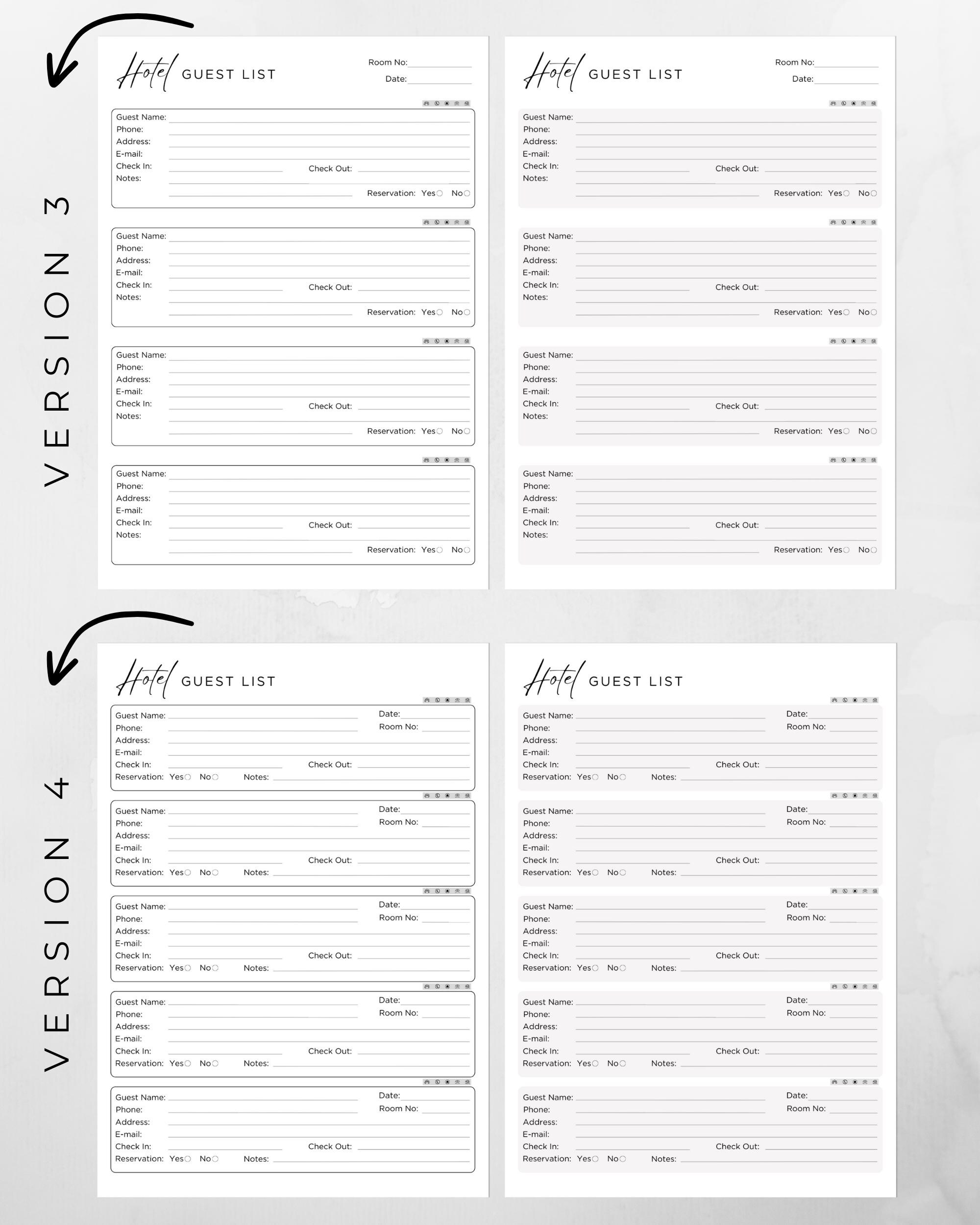 Hotel Guest List, Hotel Reservation List,hotel Guest List Template - Etsy