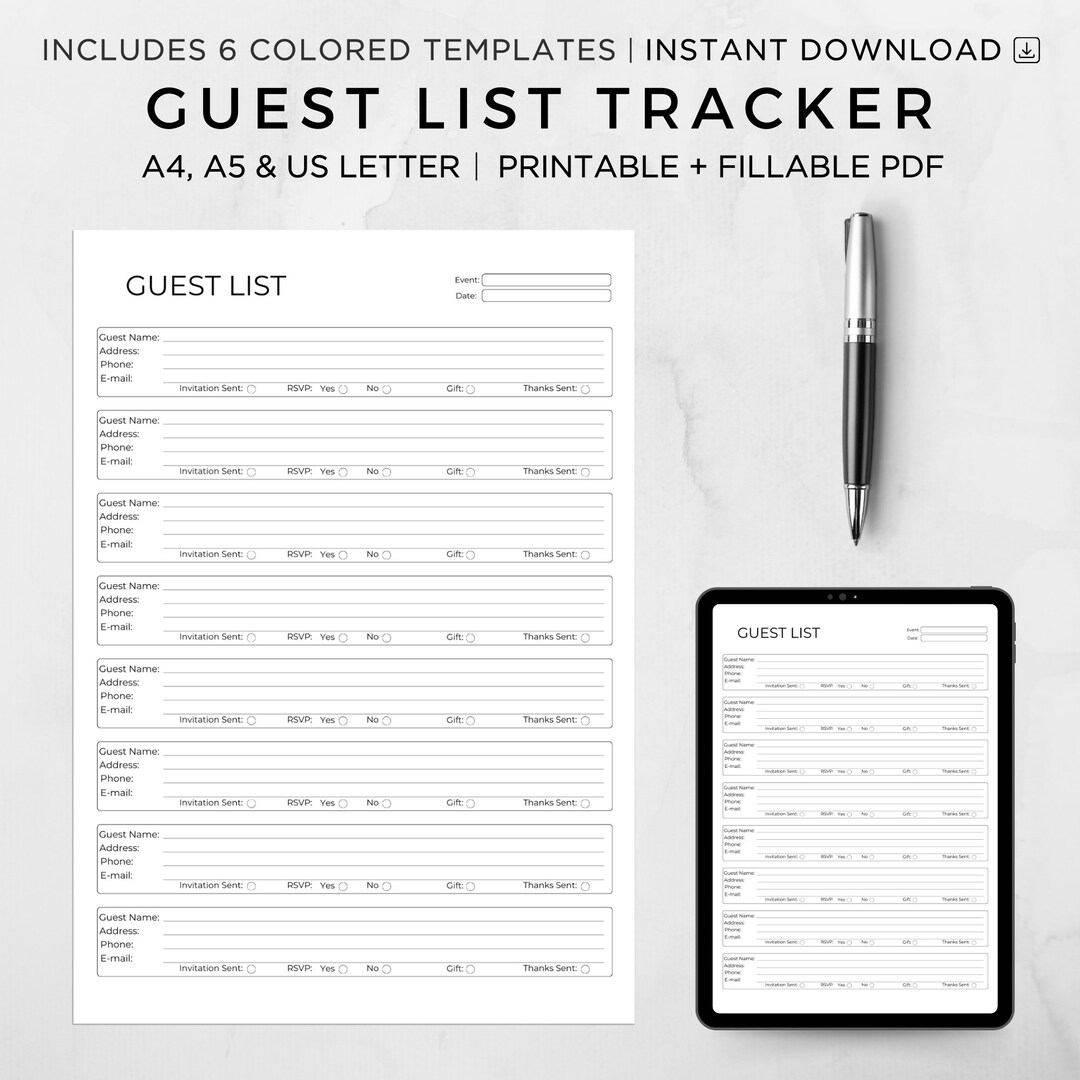 Guest List Template, Guest List Tracker, Party, Events, Birthday ...