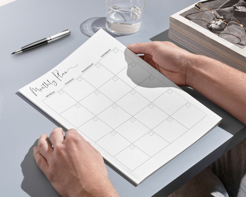 Undated Monthly Planner Printable, Month on Two Pages, Month at a ...