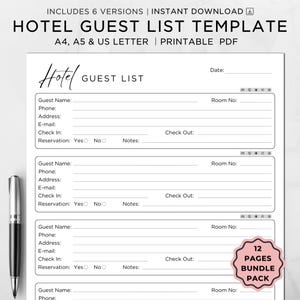Hotel Guest List, Hotel Reservation List,hotel Guest List Template - Etsy