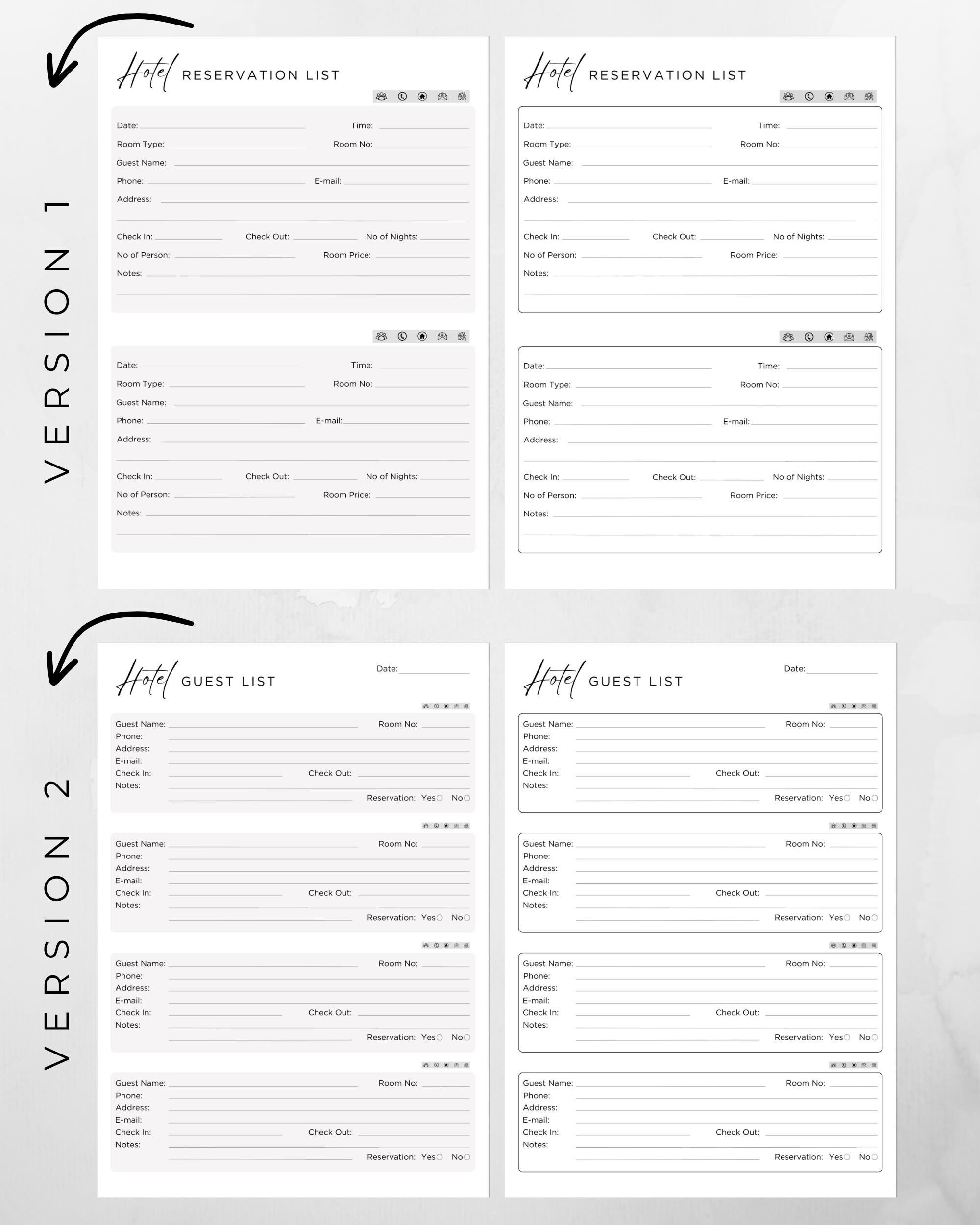 Hotel Guest List, Hotel Reservation List,hotel Guest List Template - Etsy