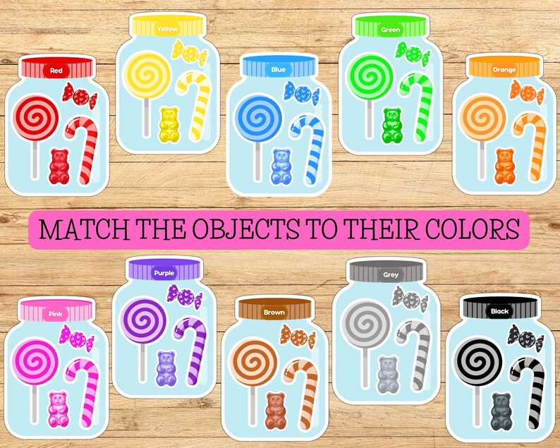 Color Matching Worksheets Sorting Colors in Jars Color - Etsy