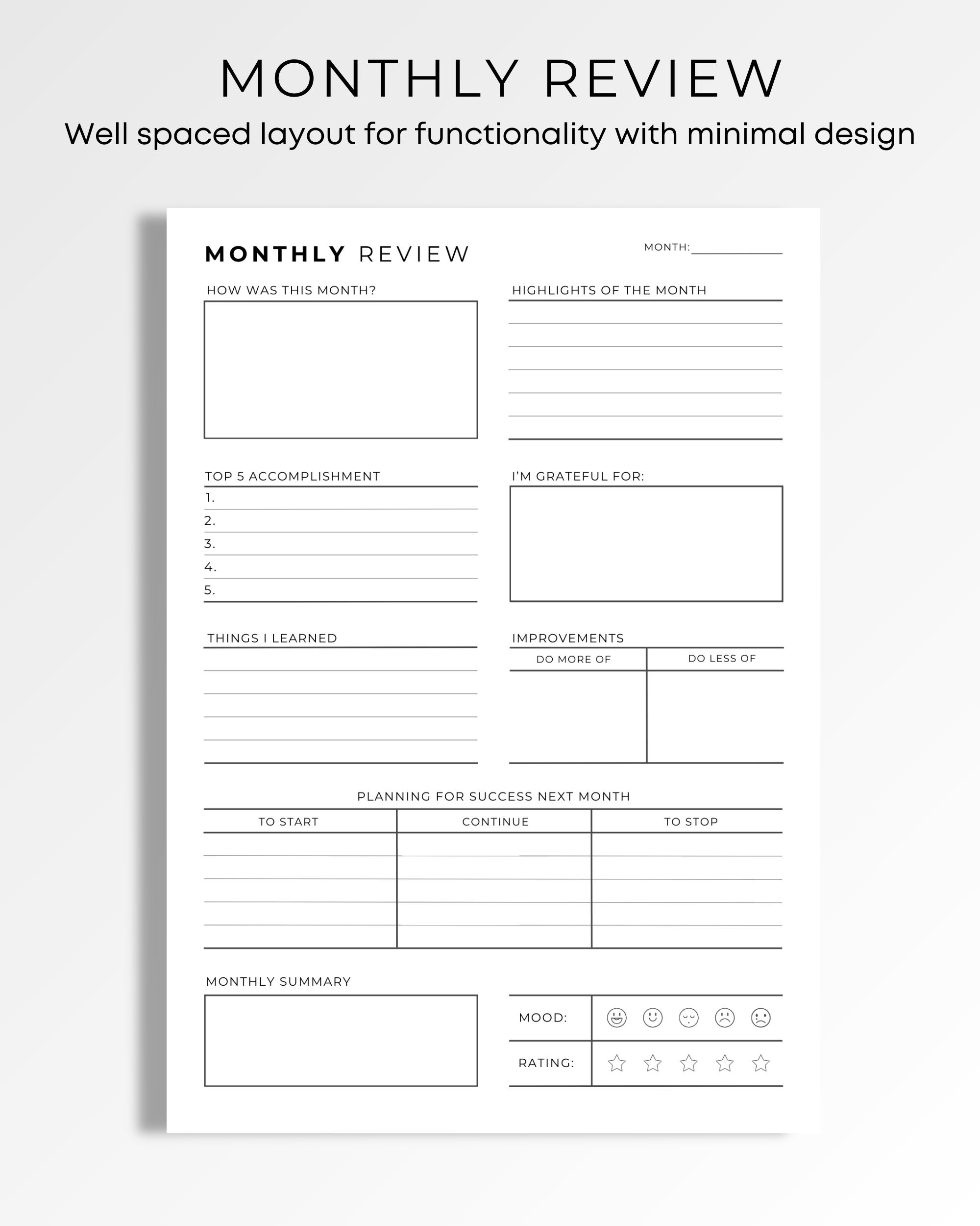 Monthly Review Printable Monthly Reflection Monthly Evaluation