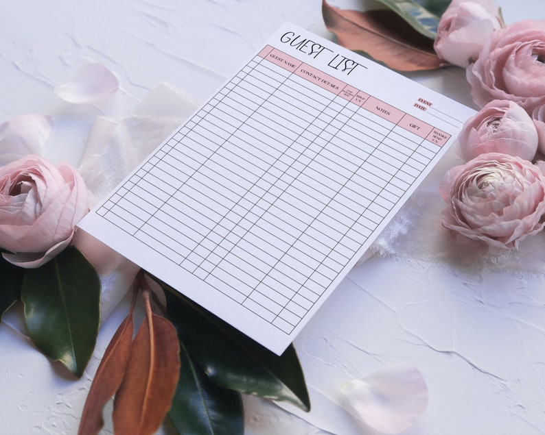 Guest List Template, Guest List Tracker, Party, Events, Birthday ...