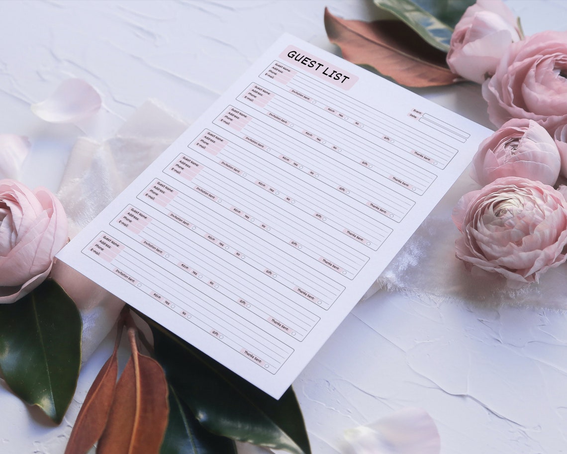Guest List Template, Guest List Tracker, Party, Events, Birthday ...