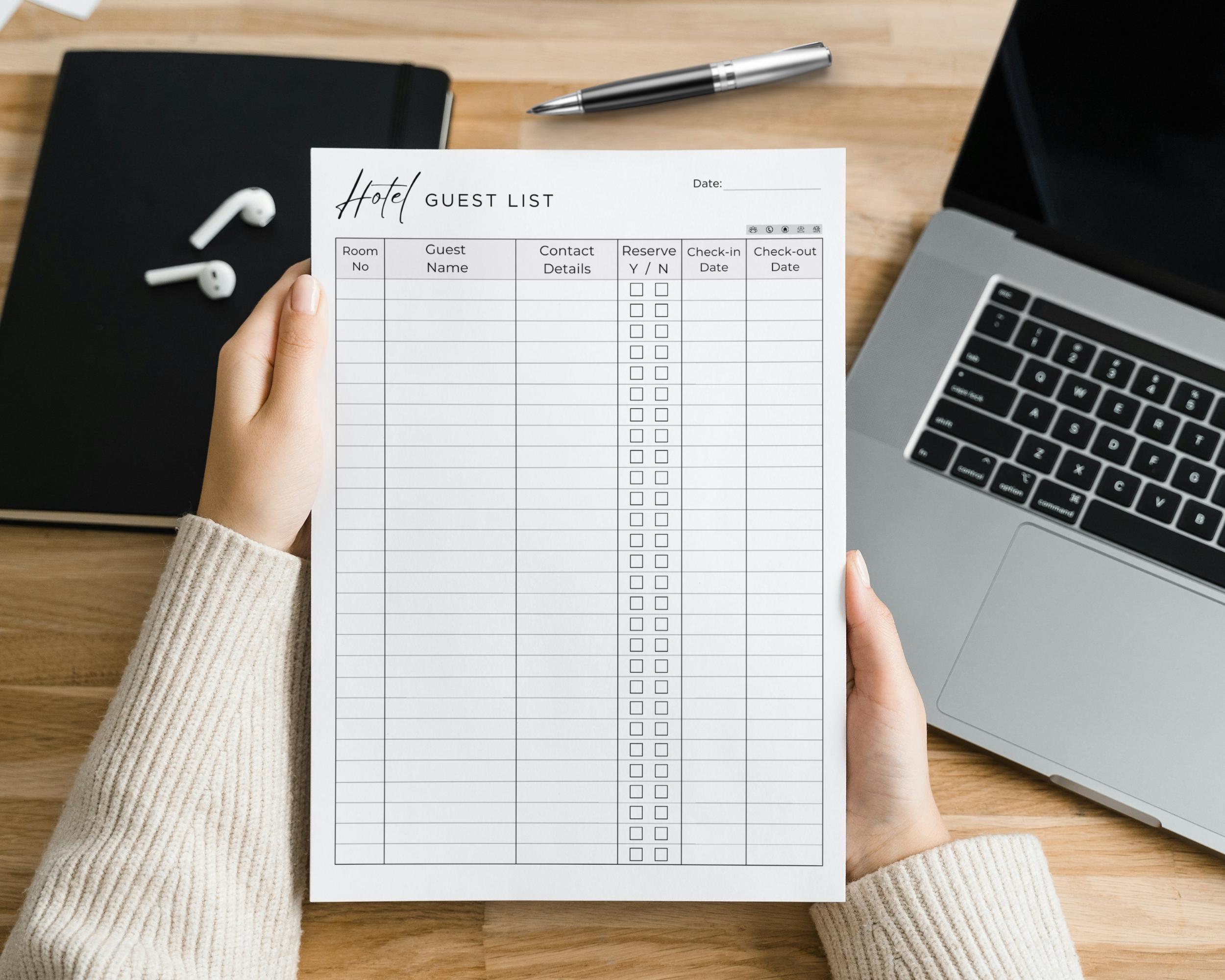 Hotel Guest List, Hotel Reservation List,hotel Guest List Template - Etsy