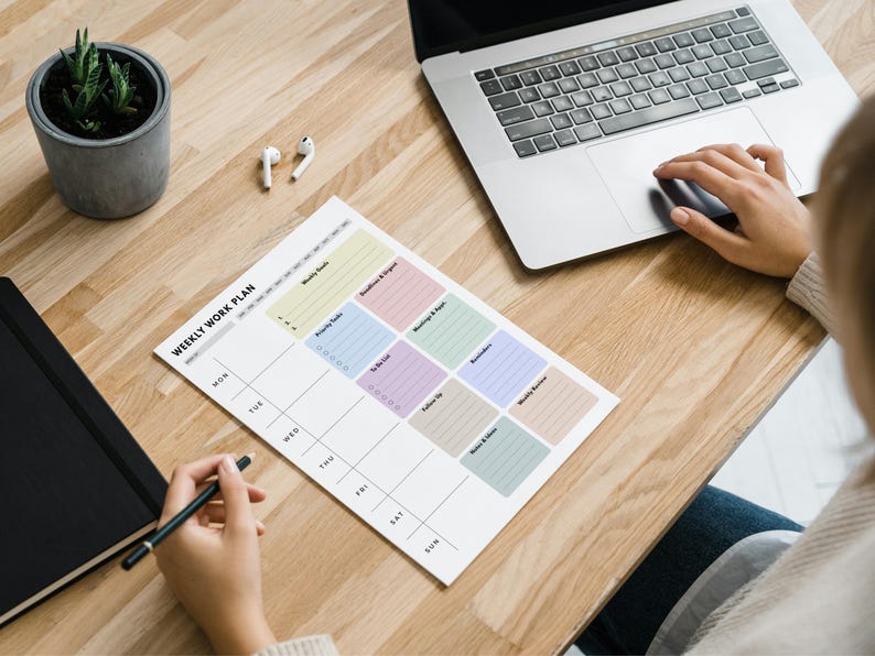 Weekly Work Planner: Printable, Fillable Pdf, Productivity, Work ...