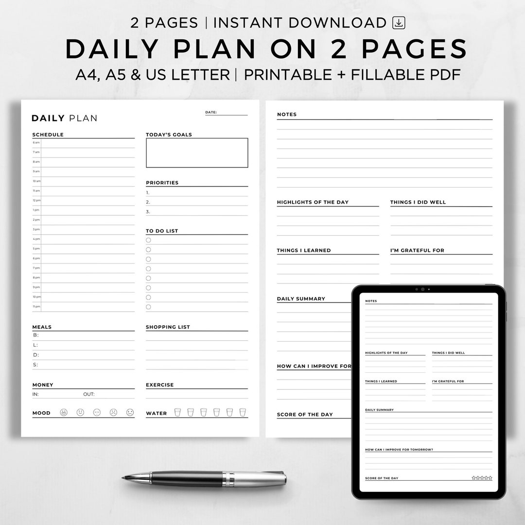 Daily Planner Digital, 24 Hour Planner, Daily Goal Planner, Hourly ...
