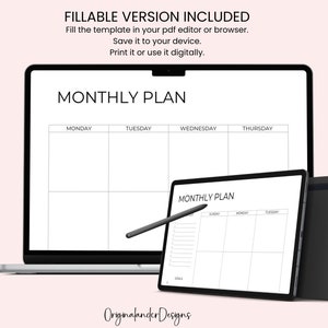 Undated Monthly Planner Printable, Month on Two Pages, Month at a ...