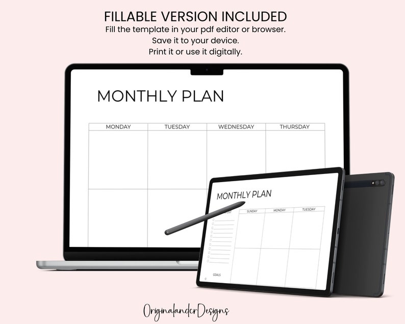 Undated Monthly Planner Printable, Month on Two Pages, Month at a ...