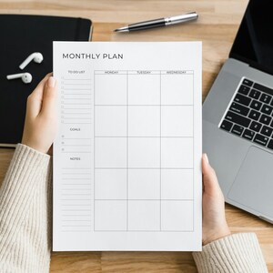 Undated Monthly Planner Printable, Month on Two Pages, Month at a ...