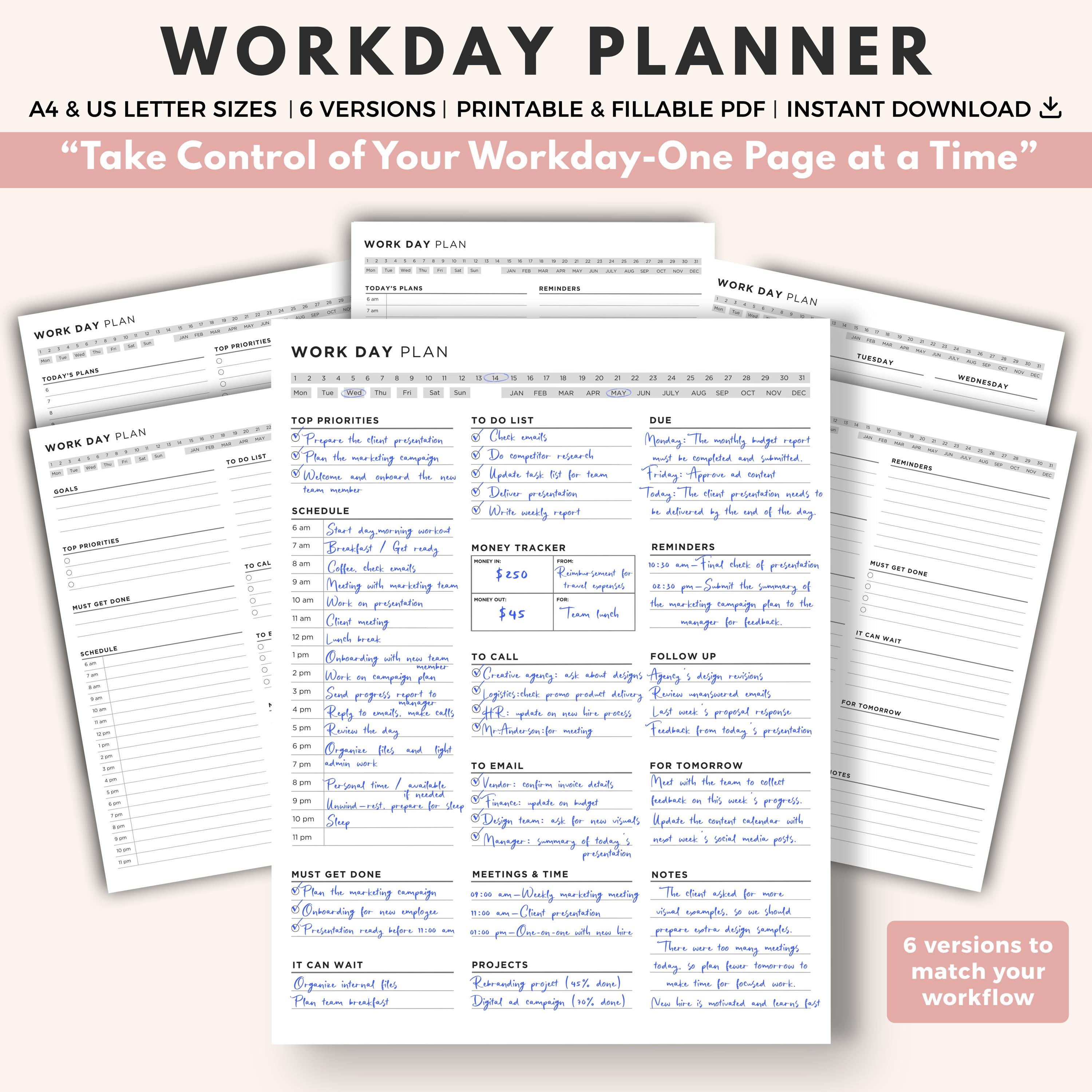 Workday Planner Editable Work Planner Work to Do List Office Organizer ...