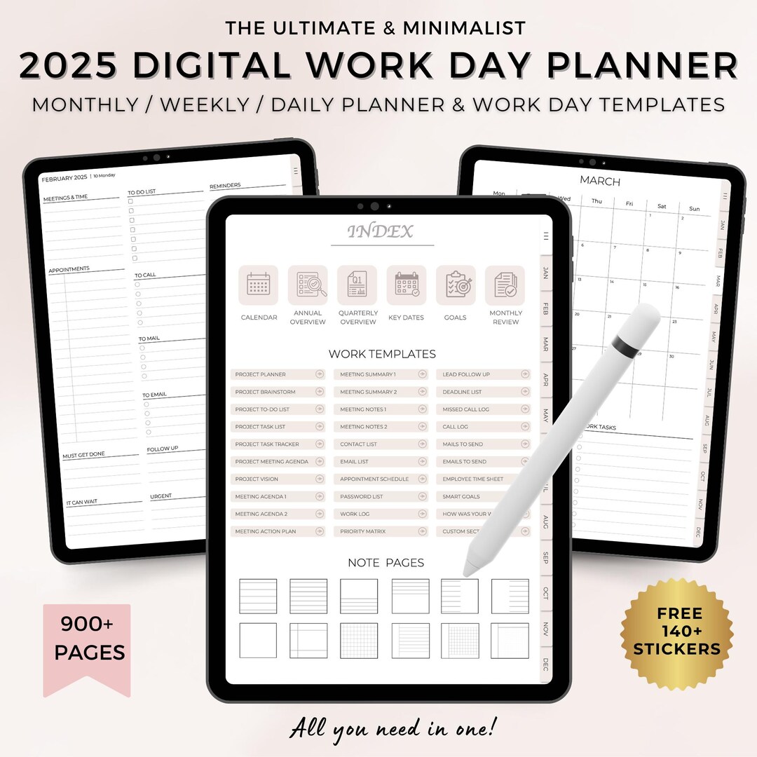 Digital Work Day Planner, 2025 Work Planner, Goodnotes, Work Schedule ...