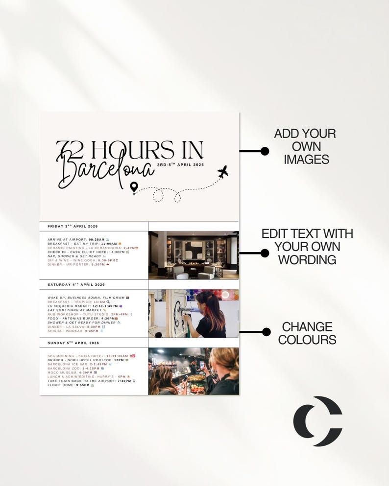 Weekend Travel Itinerary Template – 3 Days Barcelona (digital Download ...
