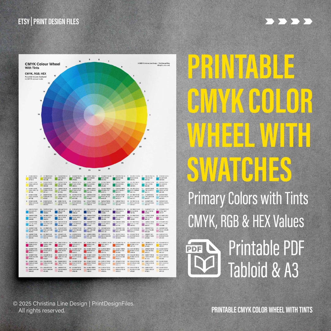 Printable Color Wheel With Tints + Swatch Legend With CMYK, RGB & HEX ...