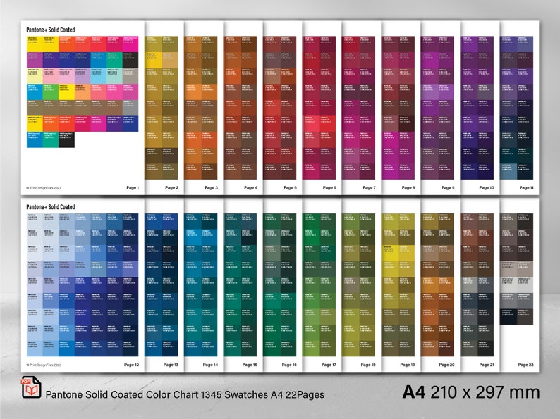 Pantone Solid Coated and Uncoated Color Swatches Chart in A4 and US ...