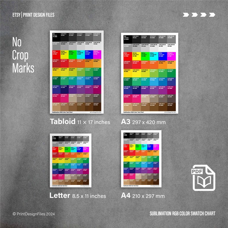 Printable Sublimation Color Swatch Chart - 54 Swatches With RGB Values ...