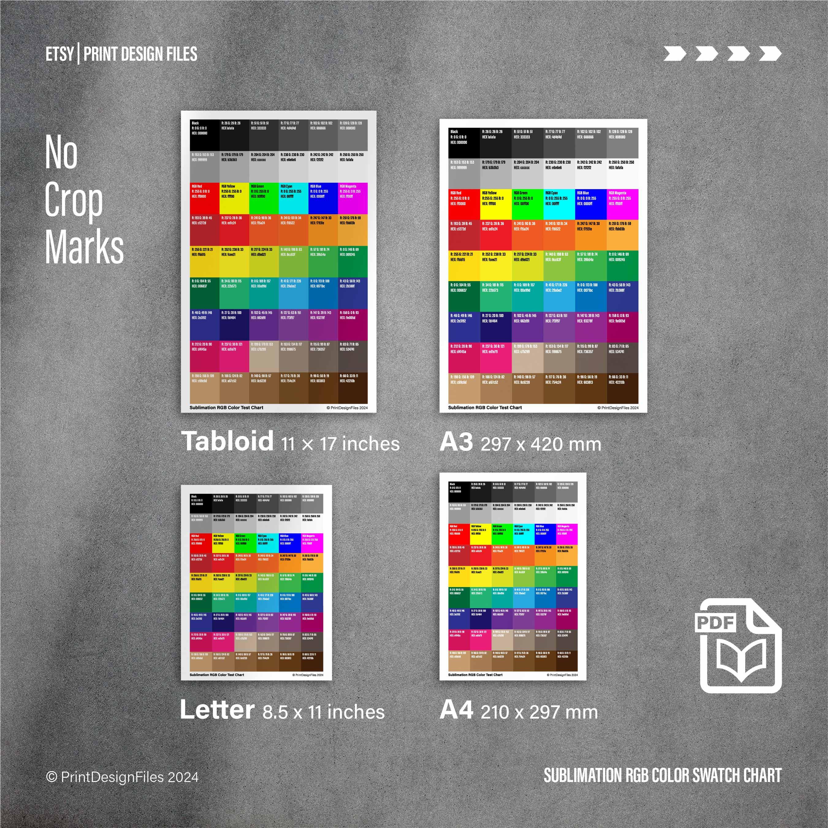 Printable Sublimation Color Swatch Chart - 54 Swatches With RGB Values ...