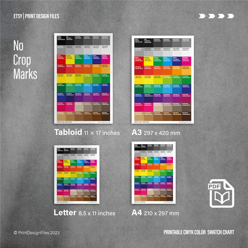 CMYK Color Test Swatch Chart Printable PDF A4, A3, US Letter and ...