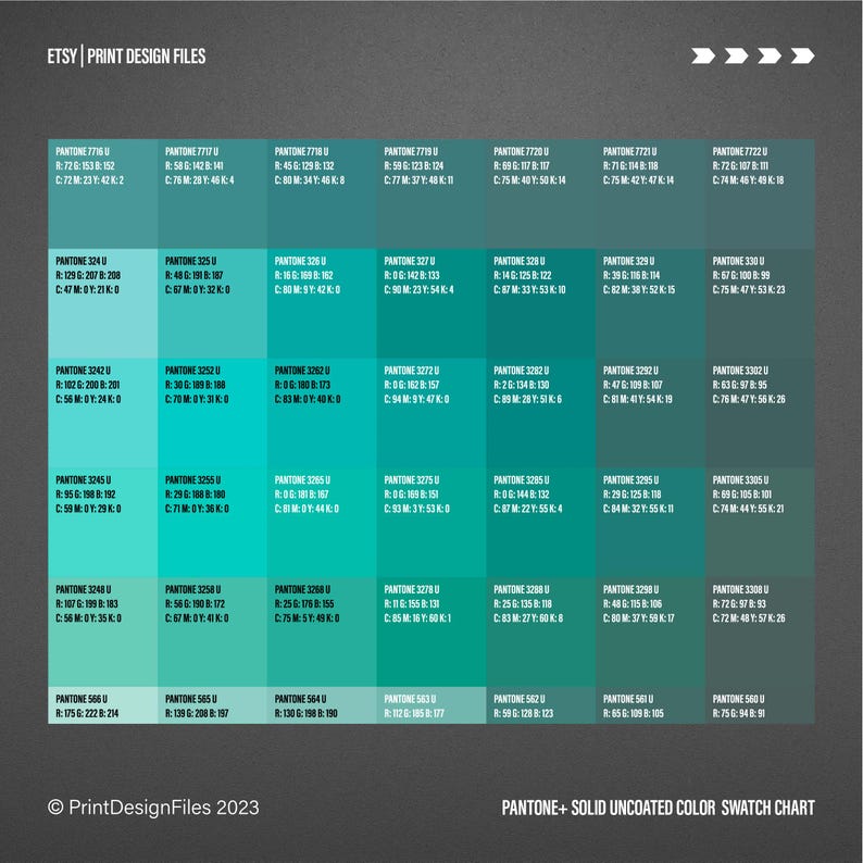 Tabla de muestras de color imprimible con nombre Pantone, valores CMYK ...
