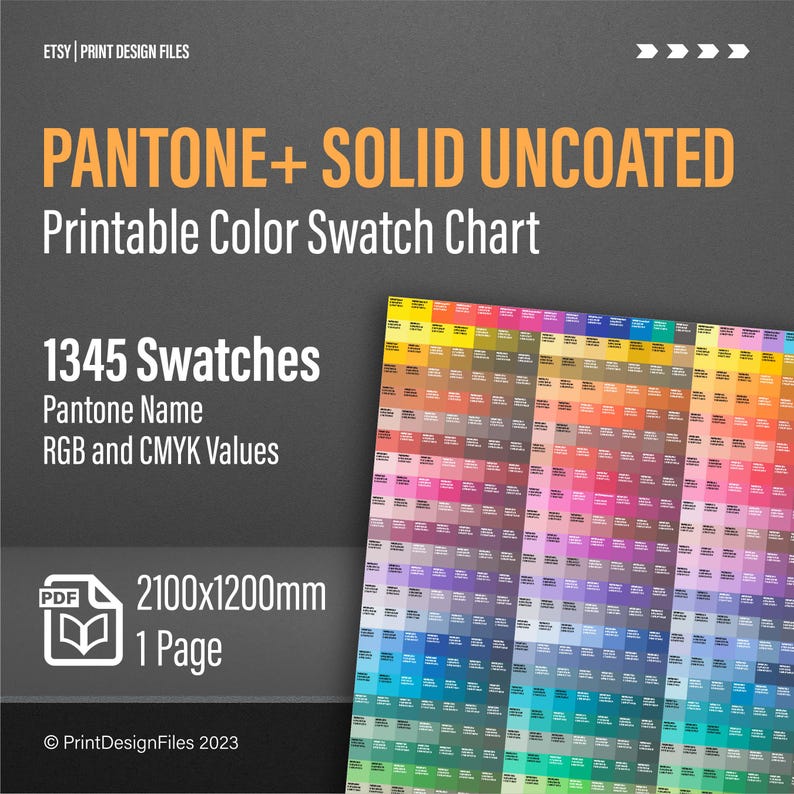 Tabla de muestras de color imprimible con nombre Pantone, valores CMYK ...