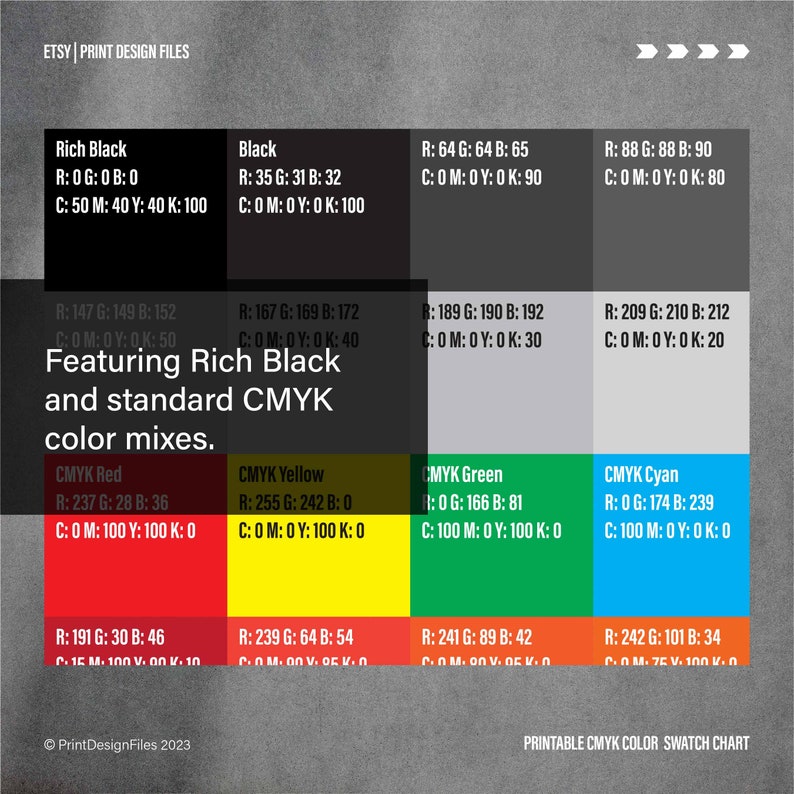 CMYK Color Test Swatch Chart Printable PDF A4, A3, US Letter and ...