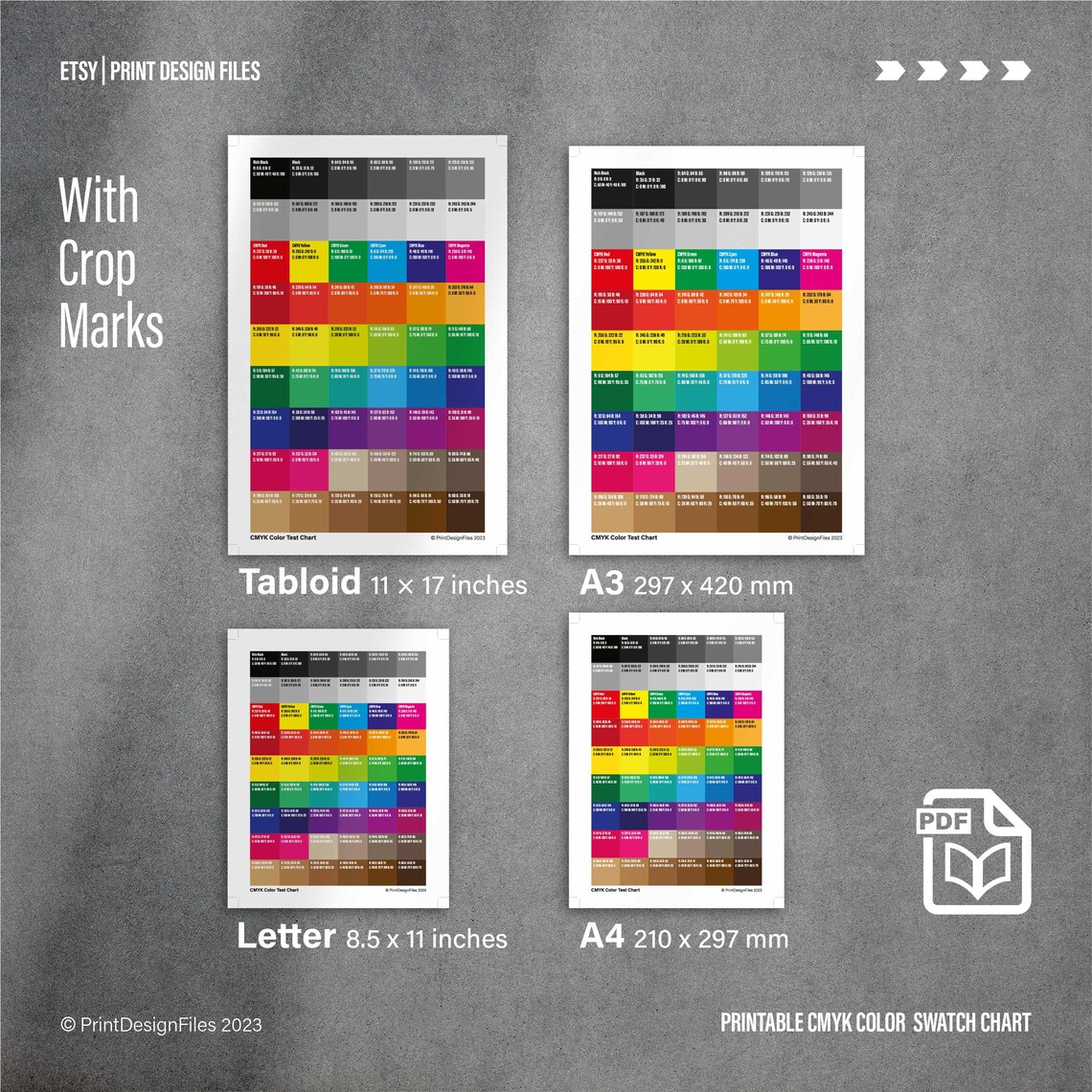 CMYK Color Test Chart 54 Swatches Druckbare PDF-Datei A4, A3, US Letter ...