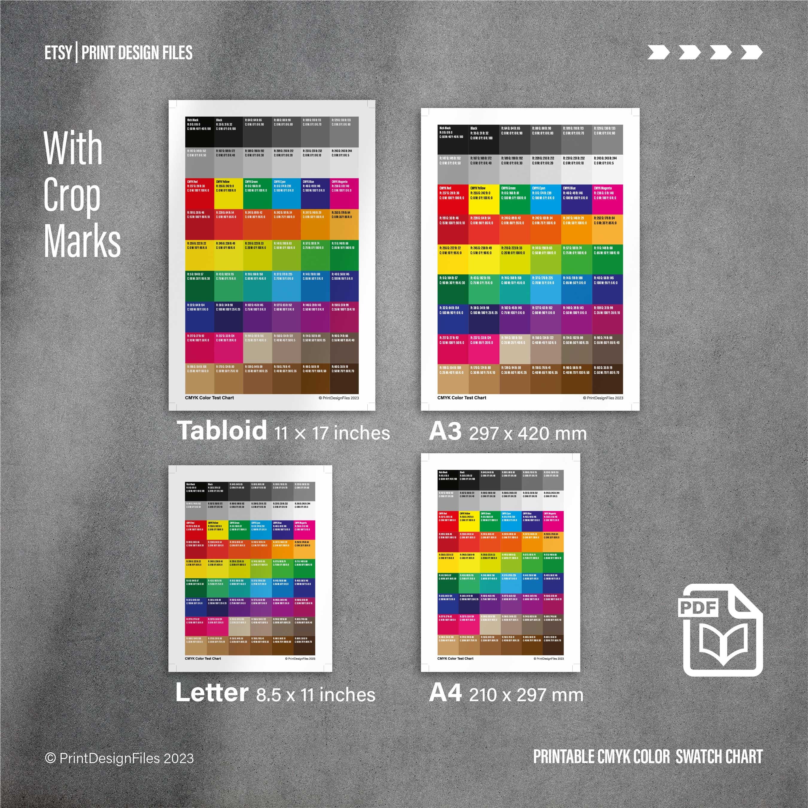 CMYK Color Test Chart 54 Swatches Druckbare PDF-Datei A4, A3, US Letter ...