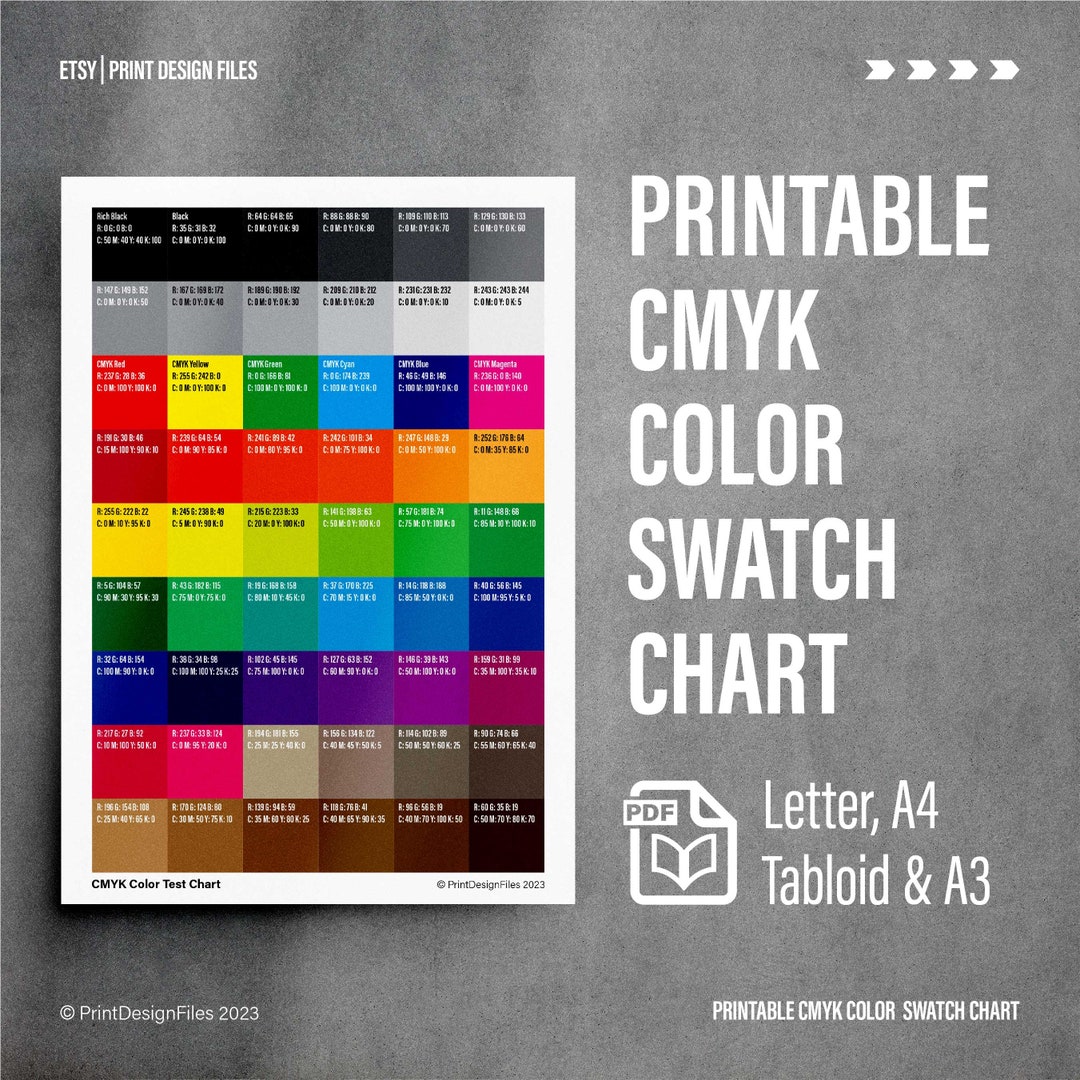 CMYK Color Test Swatch Chart Printable PDF A4, A3, US Letter and ...