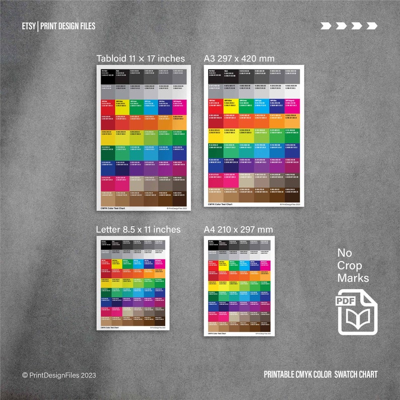 CMYK Color Test Swatch Chart Printable PDF A4, A3, US Letter and ...