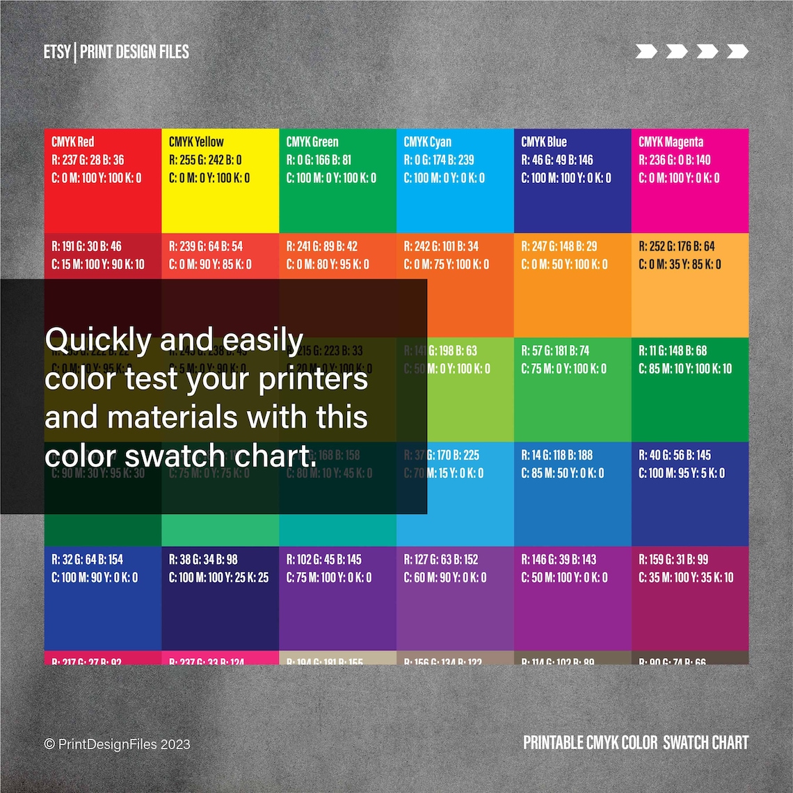 CMYK Color Test Swatch Chart Printable PDF A4, A3, US Letter and ...