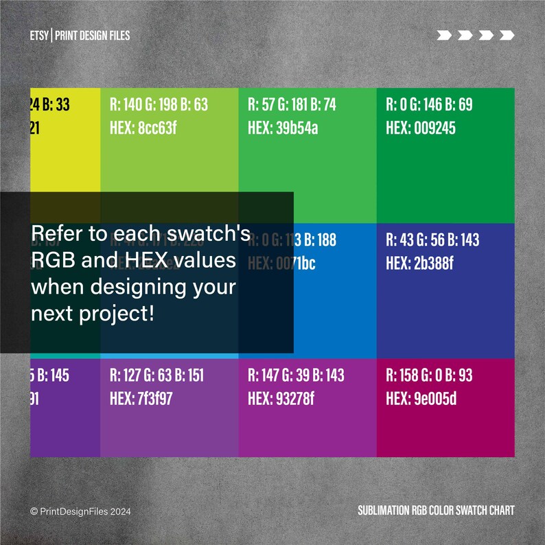 Printable Sublimation Color Swatch Chart - 54 Swatches With RGB Values ...