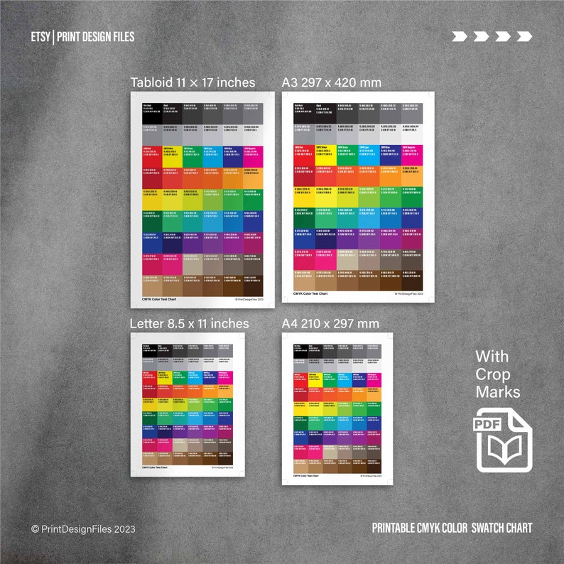 CMYK Color Test Swatch Chart Printable PDF A4, A3, US Letter and ...