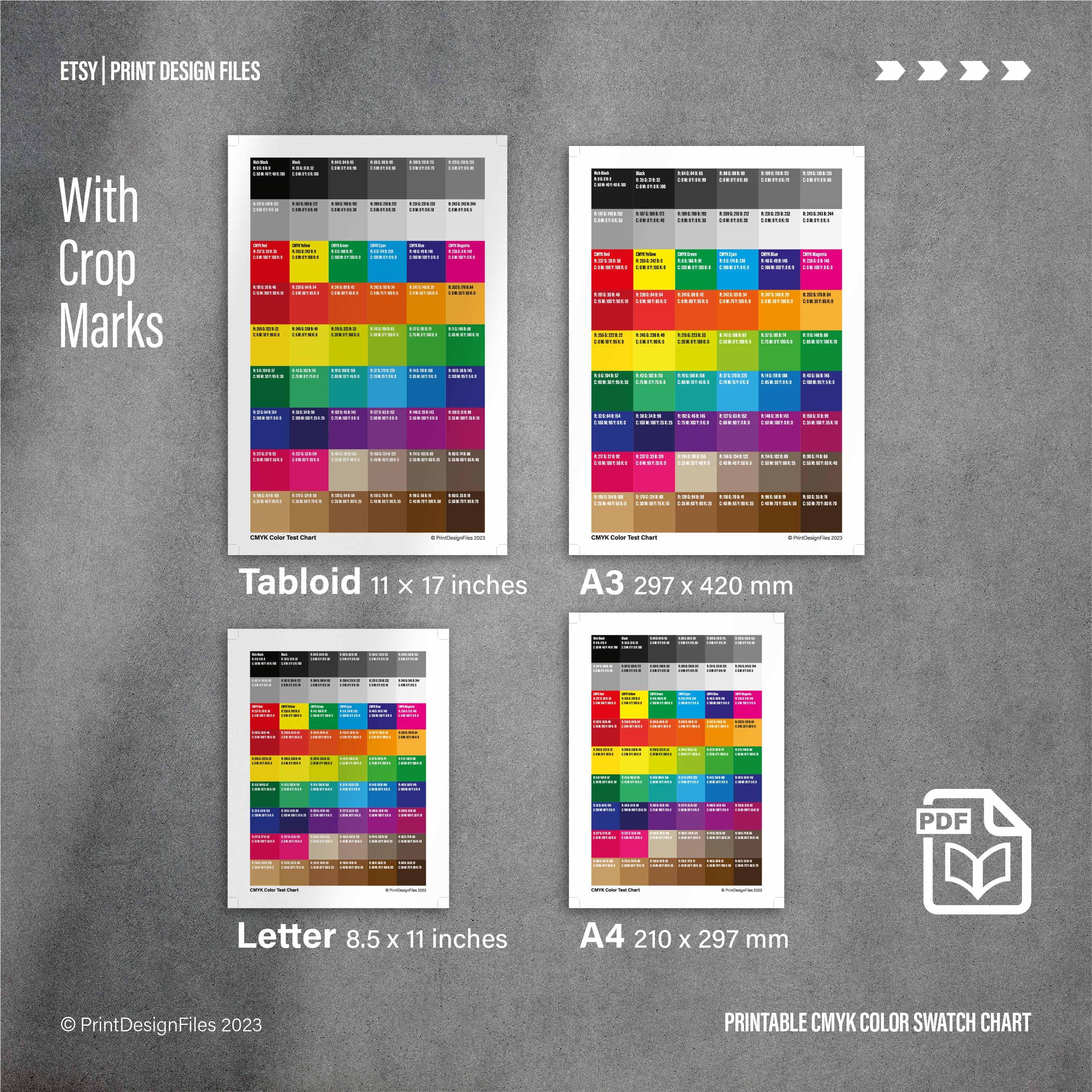 CMYK Color Test Chart Printable PDF - 54 Swatches With CMYK and Rgb ...