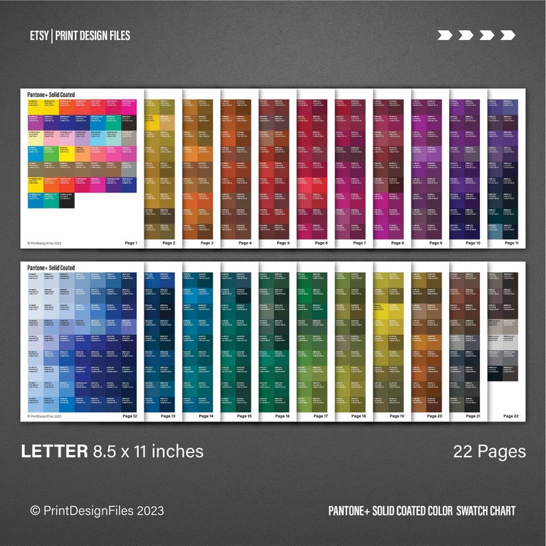 Pantone Solid Coated Printable Color Swatch Chart A4 and US - Etsy