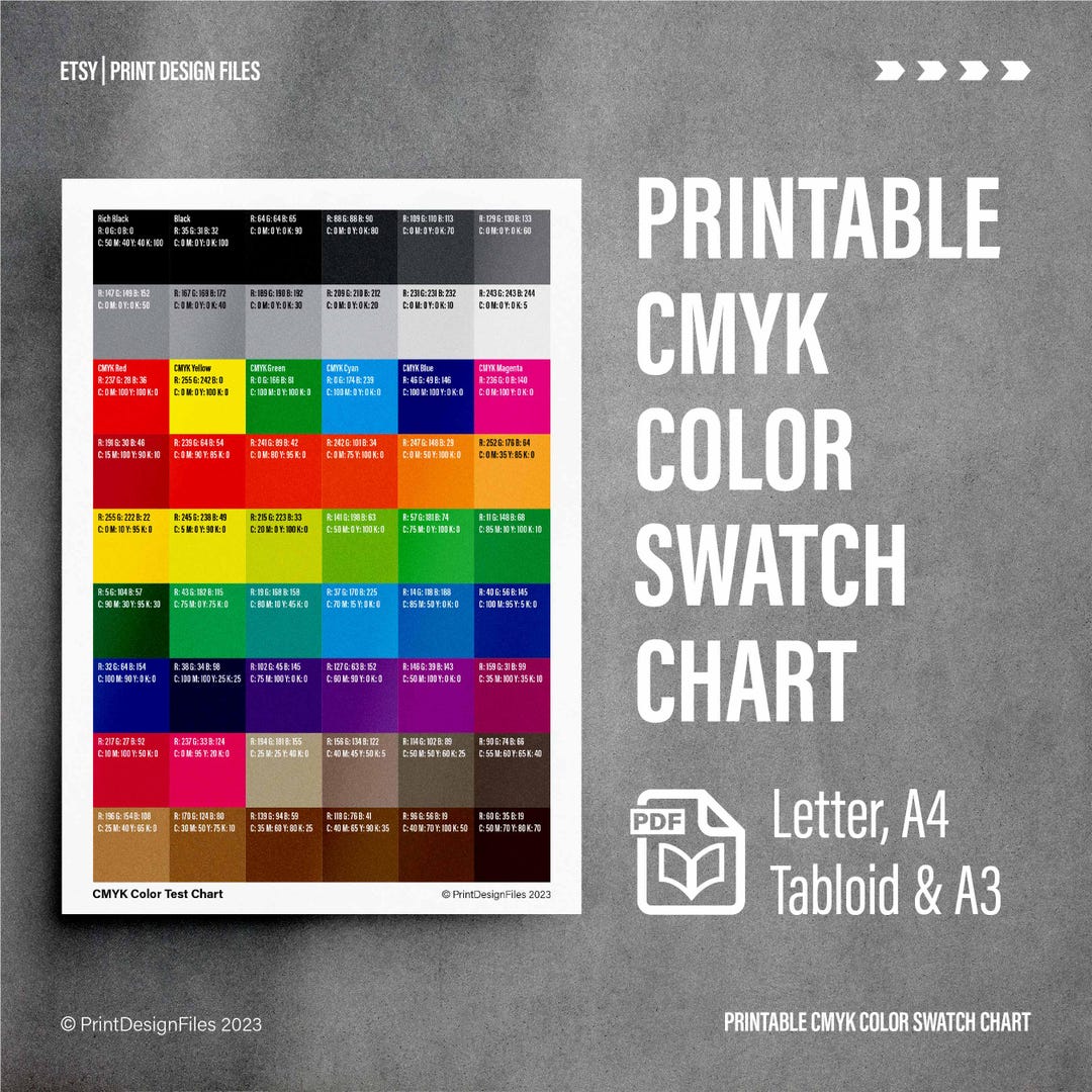 CMYK Color Test Chart Printable PDF - 54 Swatches With CMYK and Rgb ...