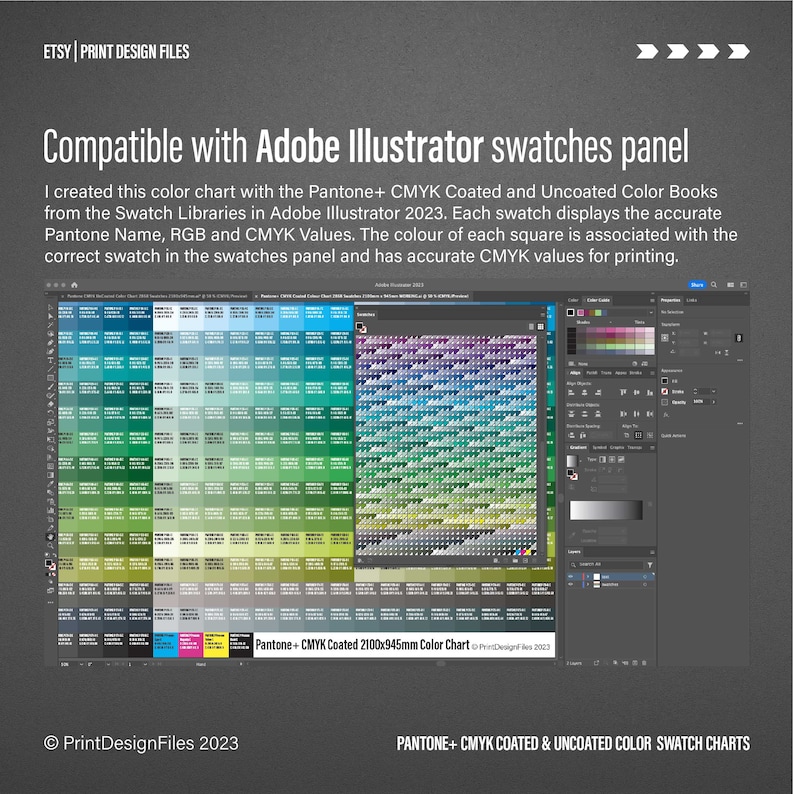 Pantone CMYK Coated and Uncoated Color Swatches Charts 2100x945mm Size Each Swatch Has Pantone ...