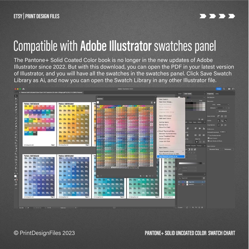 Tabla de muestras de color Pantone Solid UNCoated en tamaños A4 y Carta de EE. UU. Cada muestra ...