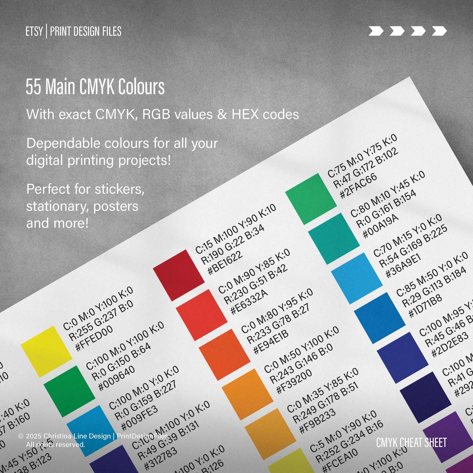 Printable Color Cheat Sheet – 55 Essential Swatches | CMYK, RGB & HEX ...